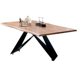 Esstisch Sit, B:180cm H:75cm T:90cm, braun, Akazie, Metall (Eisen), Tische, "Cuenca aus Akazie massiv mit Baumkante & Cross-Base-Gestell", 36 mm