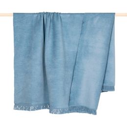Wohndecke Pad, B:150cm L:200cm, blau, Mischgewebe, Wohndecken, "SYDNEY1", Bestseller mit Fransen-Design und gro&szlig;er Farbvielfalt