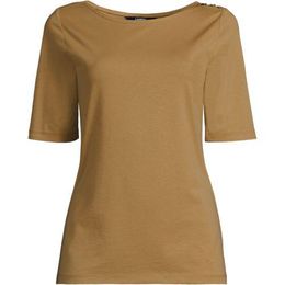 LANDS' END Supima&reg; T-Shirt mit U-Boot-Ausschnitt und gekn&ouml;pfter Schulter in Plus-Gr&ouml;&szlig;e f&uuml;r Damen, Damen, size: plus, Gelb, Baumwolle, by Lands' End