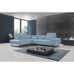 Ecksofa Egoitaliano, B:284cm H:95cm T:108cm, blau, Luxus-Microfaser (100% Polyester) Leder &raquo;BULL&laquo; (echtes Rindsleder). Geschliffenes, pigmentiertes