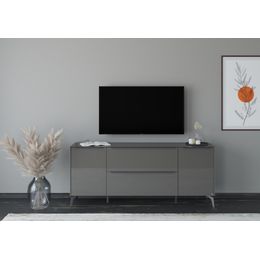 Lowboard, B:182cm H:78cm T:42cm, grau, SET ONE BY Musterring, Glas, Holzwerkstoff, Wohnzimmer, Sideboards, "Reno", Mit Winkelfu&szlig; in diversen Farben,
