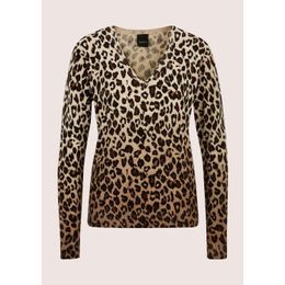 Madeleine Mode MADELEINE Damen Longpullover "Strickpullover Luxuri&ouml;ser Wollpullover mit Animal-Design", beige, Modern, Gr. 44, Obermaterial: 100% Schurwolle WV.,