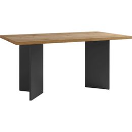 Esstisch ByLiving, B:160cm H:75,5cm T:90cm, braun, Wohnzimmer, Tische, "Marten", moderner Wangentisch in Eiche Nachbildung, 140 und 160 cm