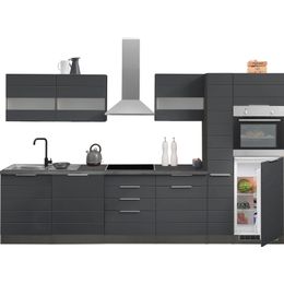 K&uuml;chenzeile KOCHSTATION, B:330cm T:60cm, grau, Komplettk&uuml;chen-Sets, "KS-Luhe", 330 cm breit, wahlweise mit oder ohne E-Ger&auml;ten, gefr&auml;ste MDF-Fronten