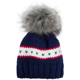 styleBREAKER Jungen Strickm&uuml;tze "Kinder Strick Bommelm&uuml;tze Herzmuster", blau, Modisch, M&uuml;tzen