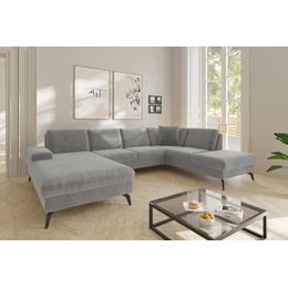 Sit & More Wohnlandschaft SIT & MORE, B:300cm H:83cm T:202cm, grau, 100% Polyester, Sofas, "Morris Jubi U-Form, B: 300 cm", mit Armteilfunktion & 1 Zierkissen,