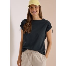 Cecil Damen T-Shirtpalm breeze gr&uuml;n, Gr. XL, unifarben, Web, 100% Baumwolle, Shirts, mit gerafften &Auml;rmeln