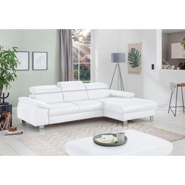 Ecksofa COTTA, B:244cm H:72cm T:166cmwei&szlig;, Microfaser PRIMABELLE (100% Polyester);Kunstleder SOFTLUX(100%Polyurethan);Feinstruktur (100%