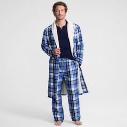 LANDS' END Flanell-Bademantel mit Teddyfutter f&uuml;r Herren, Herren, size: regular, Blau, Baumwolle, by Lands' End