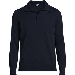 LANDS' END Feinstrick-Polopullover aus reiner Baumwolle, Herren, size: regular, Blau, Baumwolle, by Lands' End