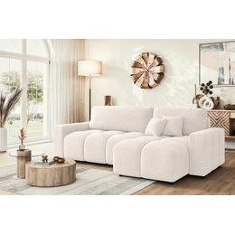 Ecksofa Home Affaire, B:233cm H:88cm T:142cm, beige, 100% Polyester, Wohnzimmer, Sofas, "FELICI, Schlafsofa 233cm, L-Form mit Recamiere beidseitig