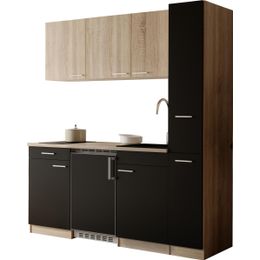 K&uuml;chenzeile respekta, B:180cm H:200cm T:60cm, schwarz, Komplettk&uuml;chen-Sets, "Ingrid", zerlegt, wahlweise mit K&uuml;hlschrank, Soft-Close-Funktion, Breite