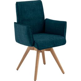 K+w Komfort & Wohnen Esszimmerstuhl, B:61cm H:91cm T:62cm, blau, K+W KOMFORT & WOHNEN, St&uuml;hle, "Drehstuhl, Polsterstuhl", Armlehnenstuhll mit 360 Drehfunktion massives