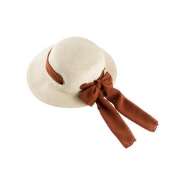 bonprix Damen Sonnenhut, beige, kontrastfarbene Details, unifarben, Kunstfaser, H&uuml;te, mit kontrastfarbiger Schleife