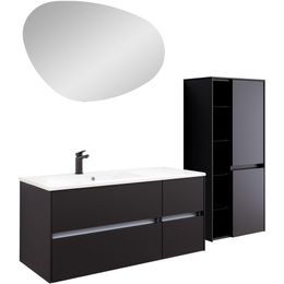 Badm&ouml;bel-Set SAPHIR, B:113cm H:200cm T:50cm, schwarz, Holzwerkstoff, Kastenm&ouml;bel-Sets, "Badm&ouml;bel-Set Serie 6010 Solid-Surface-Waschtisch mit