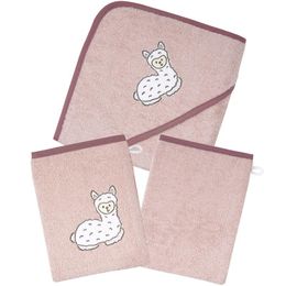 W&ouml;rner Handtuch Set &raquo;Lama rosa Kapuzenbadetuch mit 2 Waschhandschuhen&laquo; mit s&uuml;&szlig;er Lamastickerei rosa Frottier, Obermaterial: 100% Baumwolle 3 Stk., Frottier