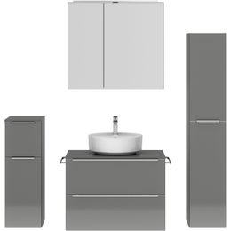 Badm&ouml;bel-Set Nobilia, B:160cm H:184,2cm T:48,5cm, grau, Kastenm&ouml;bel-Sets, "Alvene", inkl. Spiegelschrank mit Beleuchtung und Dimmerfunktion, in 4