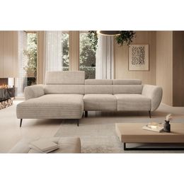 WERK2 Ecksofa &raquo;Alisson 277 x 174 cm modern und bequem&laquo; Cord, L-Form, XXL, elektrische Sitztiefenverstellung, Schlaffunktion beige 90% Polyester, 10% 