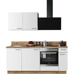 K&uuml;chenzeile KOCHSTATION, B:200cm T:60cm, wei&szlig;, Komplettk&uuml;chen-Sets, "KS-Scafa, mit h&ouml;henverstellbaren F&uuml;&szlig;en", vormontiert, wahlweise mit E-Ger&auml;ten,