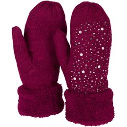 styleBREAKER Damen F&auml;ustlinge "Strickhandschuhe F&auml;ustlinge mit Strass und Perlen", rot, Modisch, 65% Polyacryl PAN. 35% Wolle WO., Handschuhe