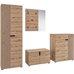 Garderoben-Set OTTO HOME, B:255cm H:191cm T:37cm, braun, Holzwerkstoff, Flur, Kastenm&ouml;bel-Sets, "FJELL, 4-teilig, Breite 255cm, Front mit