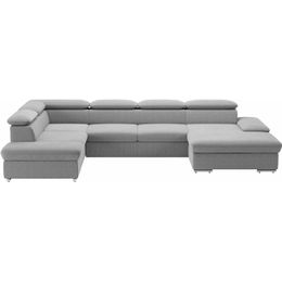 Sit & More Wohnlandschaft SIT & MORE, B:349cm H:73cm T:226cm, grau, 100% Polyester, Sofas, "Valantine U-Form, B: 349 cm", mit Arm- & Kopfteilverstellung,