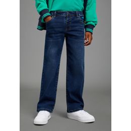 Scout Jungen Straight-Jeans "Gerade Schlupf-Stretchjeans - NEU von Scout", blau, Gr. 140, Abriebeffekte, Denim/Jeans, Obermaterial: 60% Baumwolle,