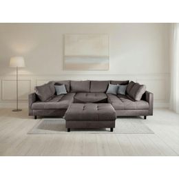 Wohnlandschaft OTTO HOME, B:298cm H:86cm T:184cm, grau, 100%Polyester, Sofas, "Antonia U-Form, B: 298 cm", Wohnlandschaft, R&uuml;ckenkissen, 2 ottomane,
