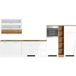 K&uuml;chenzeile KOCHSTATION, B:390cm H:166cm T:60cm, wei&szlig;, Komplettk&uuml;chen-Sets, "KS-Milan, optional mit Muldenl&uuml;fter", Breite 390 cm, wahlweise mit