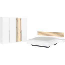 Schlafzimmer-Set Rauch, wei&szlig;, Holzwerkstoff, Schlafzimmerm&ouml;bel-Sets, "Komplettzimmer Komplett Set Schrank 226 cm Bett 160/180 cm LAMELLA"