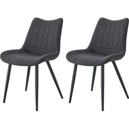 Esszimmerstuhl Home Affaire, B:53cm H:86cm T:59cmschwarz matt, pulverbeschichtet, anthrazit, Metall, Polyester, St&uuml;hle, "DAWSON, 2er Set, mit