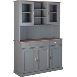 Buffet Inter Link, B:131cm H:191cm T:45cm, grau, MDF, Massivholz, Sicherheitsglas, K&uuml;che, Schr&auml;nke, "Luzerna Kiefer Massivholz, FSC, K&uuml;chenschrank,