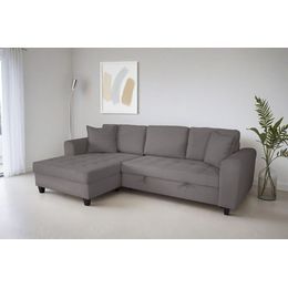 Ecksofa TRENDS BY HG, B:265cm H:86cm T:150cm, grau, 92% Polyester;8% Nylon, Wohnzimmer, Sofas, "Moritz L-Form, B: 265 cm", mit Schlaffunktion,