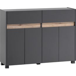 Unterschrank Schildmeyer, B:112,2cm H:84,8cm T:33cm, schwarz, FSC-zertifizierter Holzwerkstoff, Schr&auml;nke, "Cosmo, Kommode, melaminharzbeschichtet,