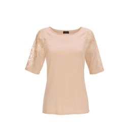 GOLDNER Damen Rundhalspullover "Kurzgr&ouml;&szlig;e Halbarmshirt mit transparenten Details", orange, Gr. 25, Obermaterial: 65% Viskose CV. 35% Polyamid PA.,