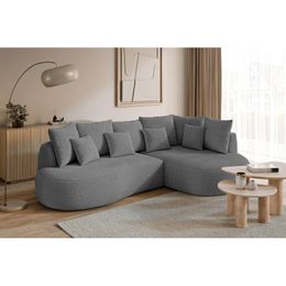 homsy by Ana Johnson Ecksofa &raquo;PEBBLA L-Form mit vielen Kissen, modernes Design, Bezug- Boucle&laquo; Breite 267 cm, Design-Sofa mit Ottomane recht/links 
