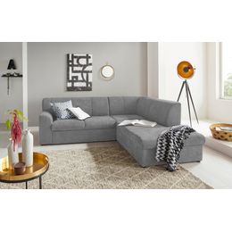 Ecksofa DOMO collection, B:237cm H:78cm T:200cm, grau, Wohnzimmer, Sofas, "Topper zeitlos elegant, kompakte Stellma&szlig;eL-Form", mit Ottomane, wahlweise
