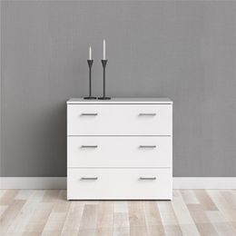 Kommode Home Affaire, B:74,1cm H:69,9cm T:35,95cm, wei&szlig;, Holzwerkstoff, Schlafzimmer, Sideboards, "Space, Mit viel Stauraum, graue Stangengriffe,
