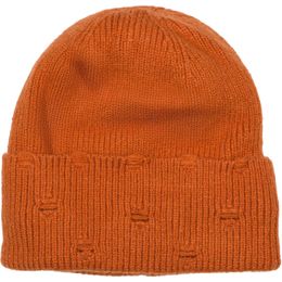 styleBREAKER Damen Strickm&uuml;tze "Strickm&uuml;tze mit Rippenmuster und Rissen", braun, Modisch, 100% Polyacryl PAN., M&uuml;tzen