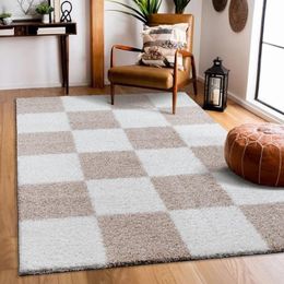 Sanat Hochflor-Teppich &raquo;Milano 1250, auch als L&auml;ufer und in Rund&laquo; rechteckig 30 mm H&ouml;he Hochflor, Shaggy, Karo, Wohnzimmer, Schlafzimmer beige Kunstfaser B 