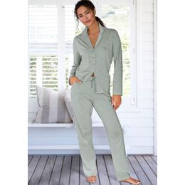 Damen Pyjama, VIVANCE DREAMS BY LASCANA, Gr. 48gr&uuml;n, wei&szlig;, gestreift, Single Jersey, Obermaterial: 100% Baumwolle, gestreift, Homewear-Sets, mit