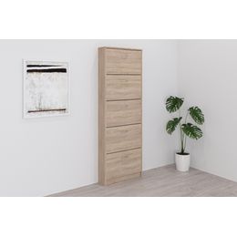 Schuhschrank FMD, B:58,5cm H:168,5cm T:17cm, braun, Holzwerkstoff, Flur, Schr&auml;nke, "Step 5", Schuhkipper, 5 Schuhklappen, f&uuml;r schmale Flure, Tiefe: