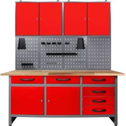 ONDIS24 Werkstatt-Set, B:160cm H:205cm T:60cm, rot, Werkb&auml;nke, 160 cm
