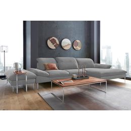 Ecksofa W.Schillig, B:340cm H:87cm T:185cm, grau, Chenille-Flachgewebe R66 (85% Polyester, 15% Nylon);Longlife Xtra-Leder Z59: Glattleder mit