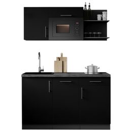 Pantryk&uuml;che respekta, B:145cm H:200cm T:60cm, schwarz, Komplettk&uuml;chen-Sets, "Oliver", zerlegt, wahlweise mit Mikrowelle, mit Soft Close, Breite 145 cm