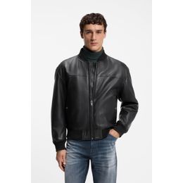 BOSS Orange Herren Lederjacke "Jokans", schwarz, Gr. 52, unifarben, Obermaterial: 100% Lammleder, Jacken, Bomberjacke aus Nappaleder, Regular Fit