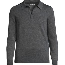 LANDS' END Feinstrick-Polopullover aus reiner Baumwolle, Herren, size: regular, Grau, Baumwolle, by Lands' End