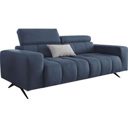 2-Sitzer DOMO collection, B:208cm H:79cm T:104cm, blau, 100% Polyester, Sofas, "Trento, mit Kufenfu&szlig; oder Einzelfu&szlig;", whlw. verstellbare Kopfteile,