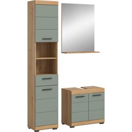 Badm&ouml;bel-Set Welltime, B:112cm H:191cm T:34cm, gr&uuml;n, Holzwerkstoff, MDF, Kastenm&ouml;bel-Sets, "Siena, 3 teilig, bestehend aus:", Hochschrank,