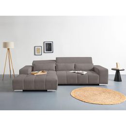 COTTA Ecksofa &raquo;Orion L-Form, B: 307 cm, moderne Steppung, bequeme Wellenunterfederung&laquo; 2x Kopfteilverstellung & 3 Nierenkissen grau 100% Polyester B/H